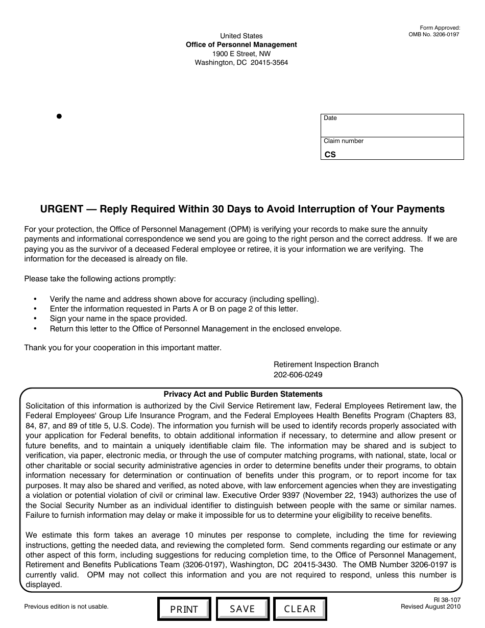 OPM Form RI38-107 - Fill Out, Sign Online and Download Fillable PDF ...