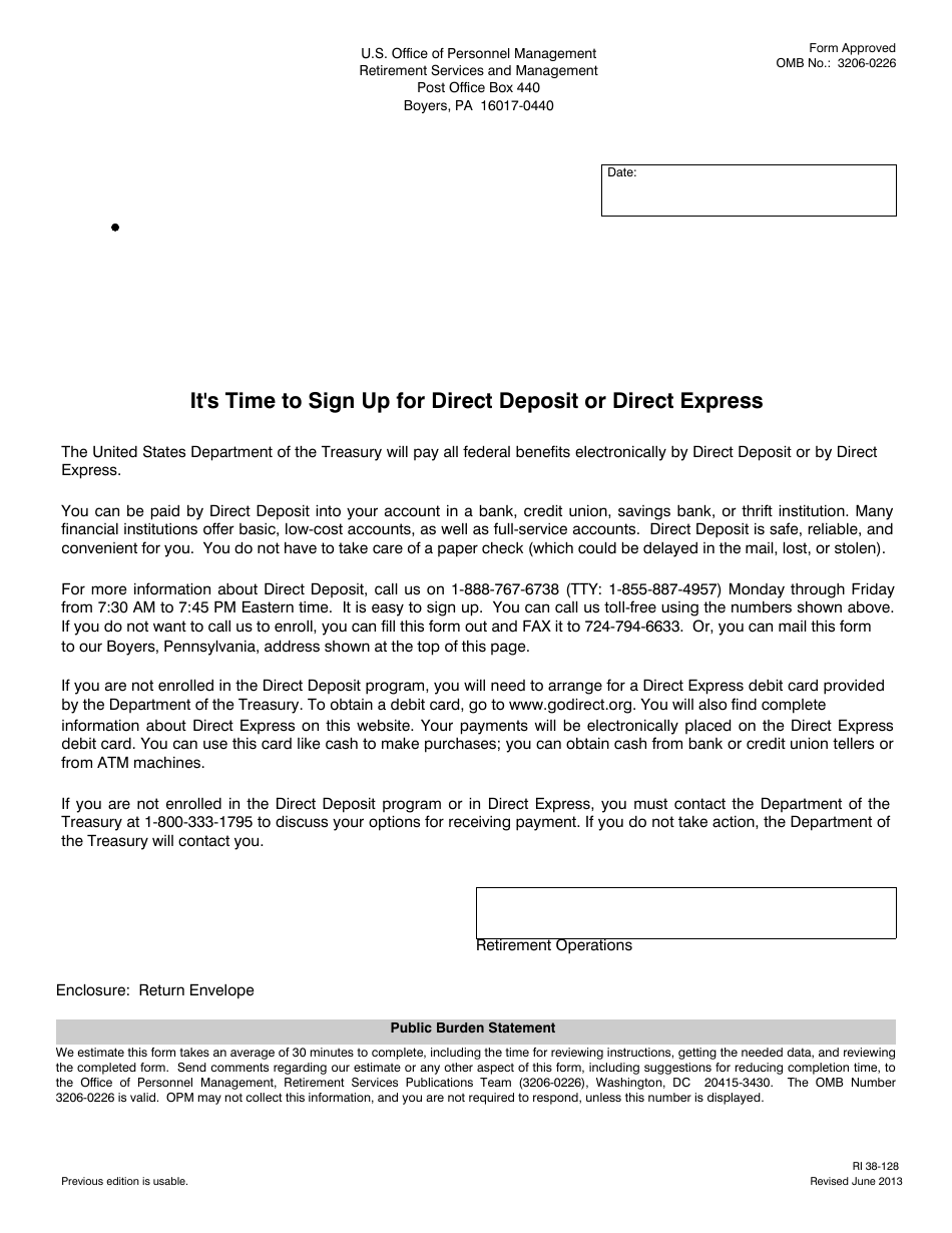 OPM Form RI38-128 - Fill Out, Sign Online and Download Fillable PDF ...