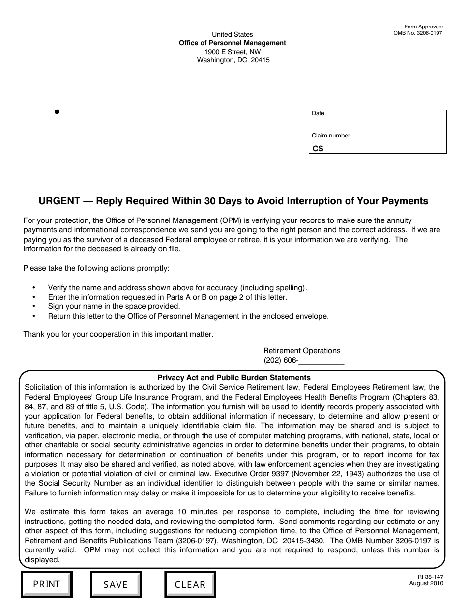 OPM Form RI38-147 - Fill Out, Sign Online and Download Fillable PDF ...