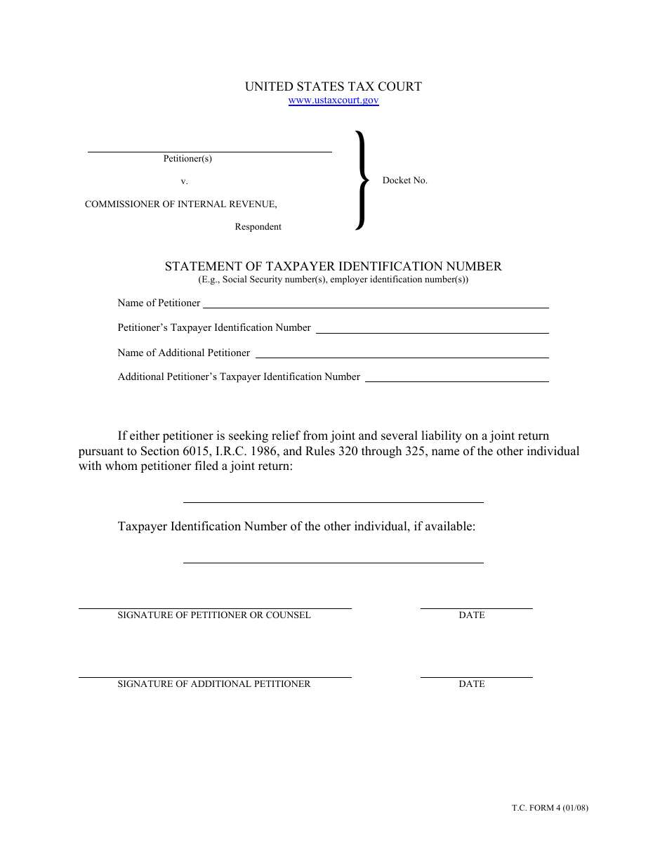 T.C. Form 4 - Fill Out, Sign Online and Download Fillable PDF ...