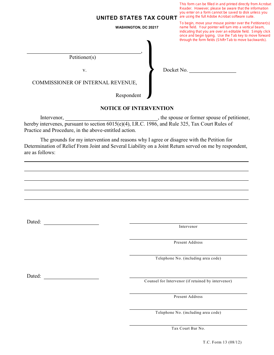 T.C. Form 13 - Fill Out, Sign Online and Download Fillable PDF ...