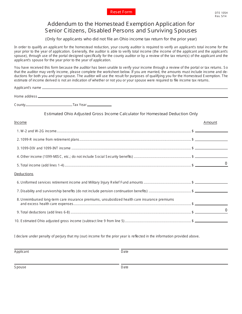 Form DTE105H - Fill Out, Sign Online and Download Fillable PDF, Ohio ...