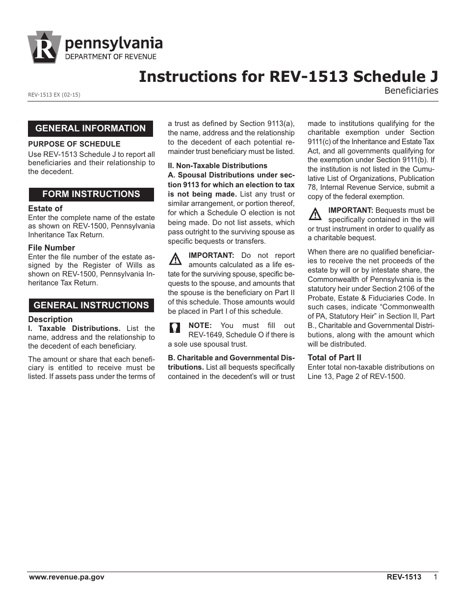 Download Instructions for Form REV-1513 Schedule J Beneficiaries PDF ...