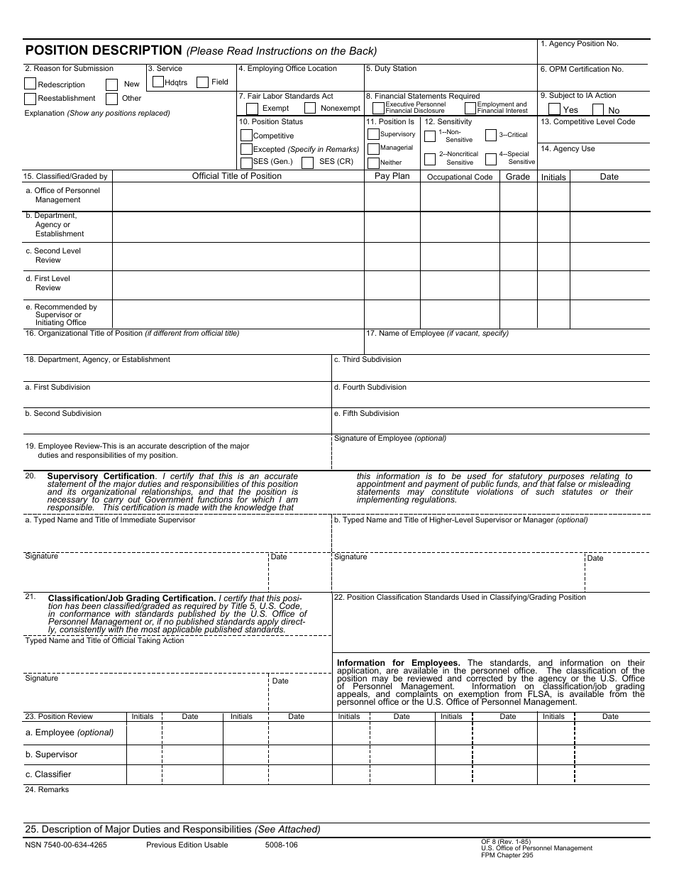 OPM Form OF8 - Fill Out, Sign Online and Download Fillable PDF ...