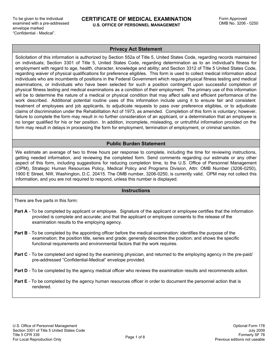OPM Optional Form 178 - Fill Out, Sign Online and Download Fillable PDF ...