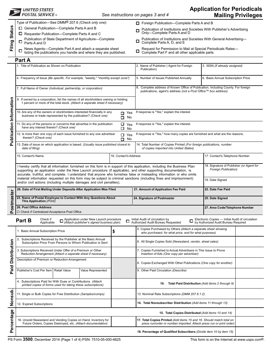 PS Form 3500 - Fill Out, Sign Online and Download Printable PDF ...