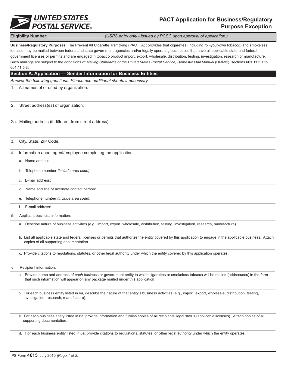 PS Form 4615 - Fill Out, Sign Online and Download Printable PDF ...