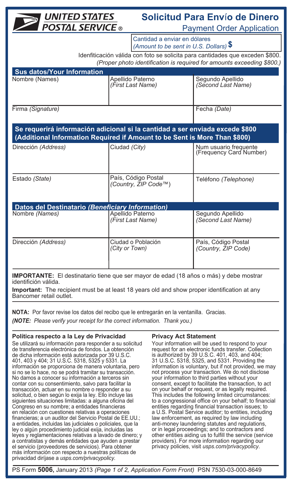 PS Form 5006 - Fill Out, Sign Online and Download Printable PDF ...