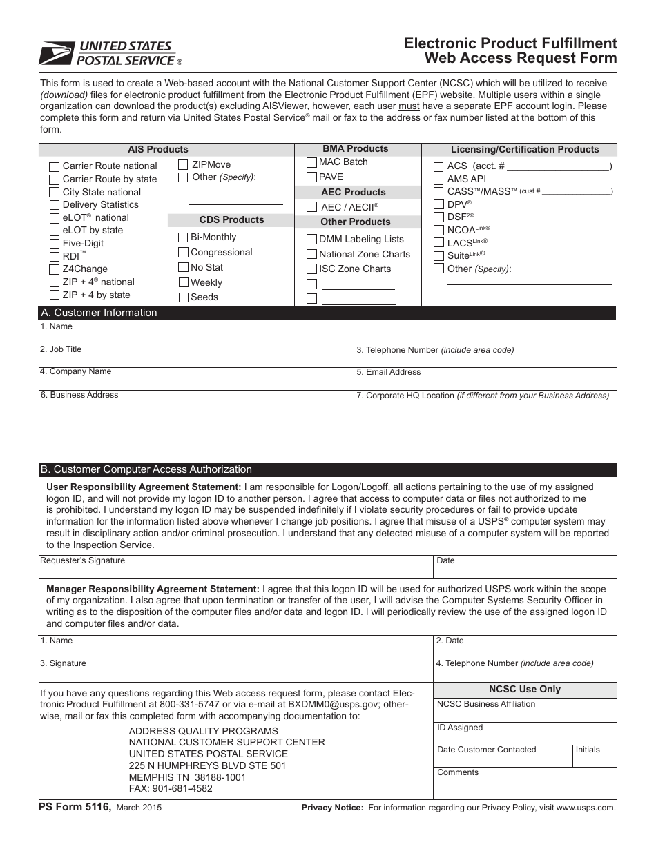 PS Form 5116 - Fill Out, Sign Online and Download Printable PDF | Templateroller