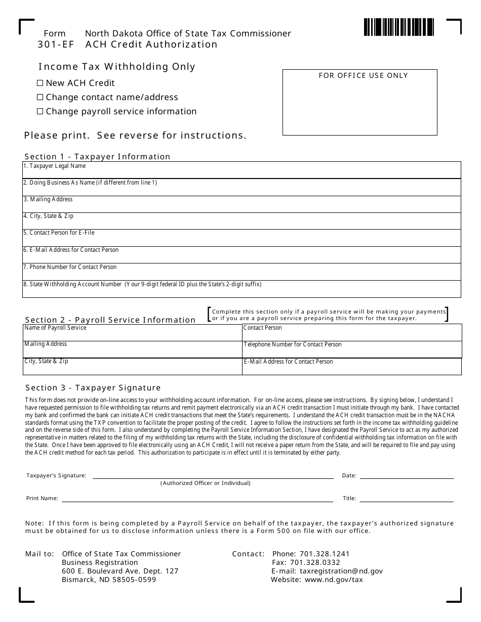 Form 301-EF - Fill Out, Sign Online and Download Fillable PDF, North ...