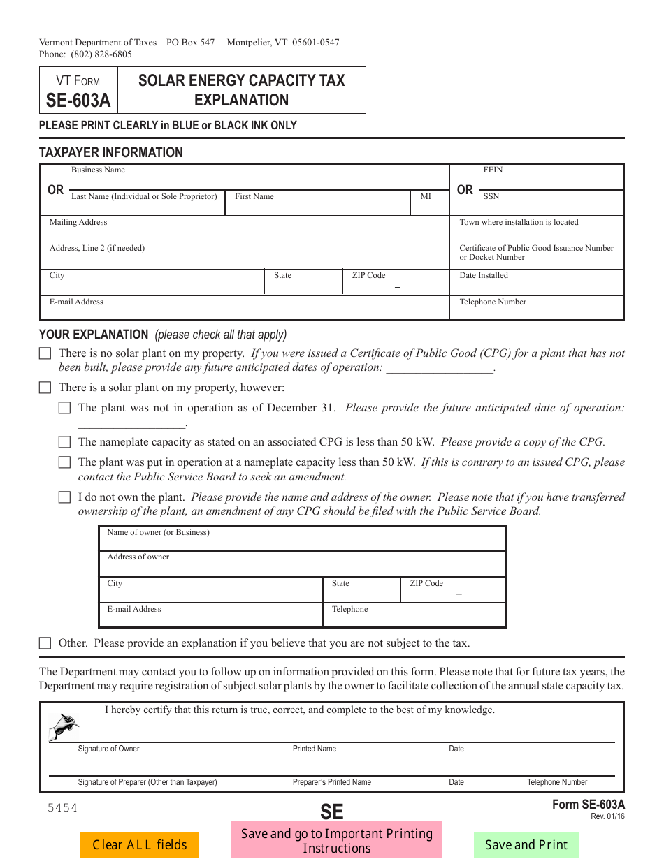 VT Form SE-603A - Fill Out, Sign Online and Download Fillable PDF ...
