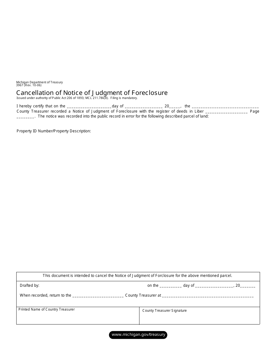 Form 3967 - Fill Out, Sign Online and Download Printable PDF, Michigan ...
