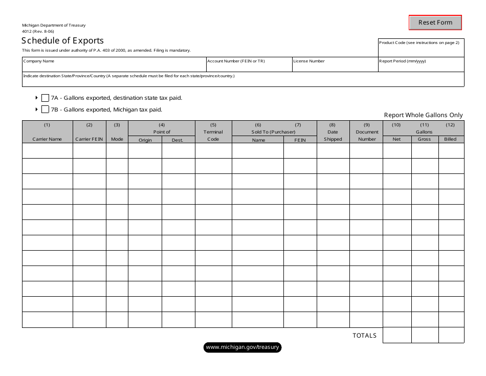 Form 4012 - Fill Out, Sign Online and Download Fillable PDF, Michigan ...