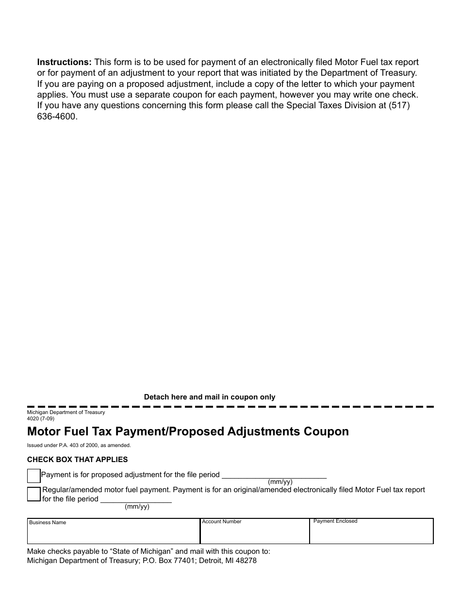 Form 4020 - Fill Out, Sign Online and Download Fillable PDF, Michigan ...