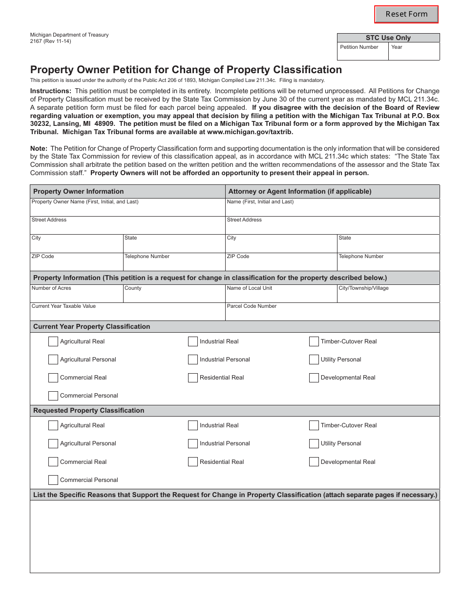Form 2167 - Fill Out, Sign Online and Download Fillable PDF, Michigan ...