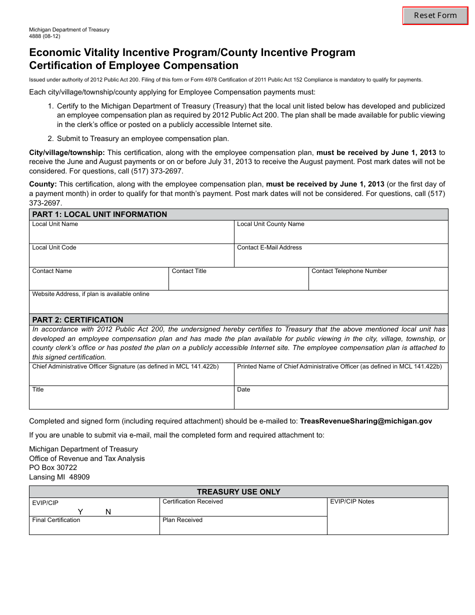 Form 4888 - Fill Out, Sign Online and Download Fillable PDF, Michigan ...