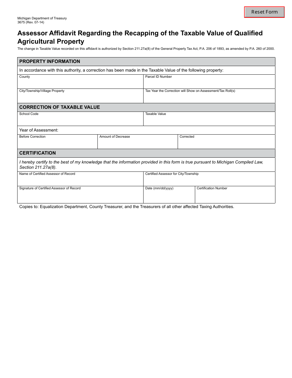 Form 3675 - Fill Out, Sign Online and Download Fillable PDF, Michigan ...