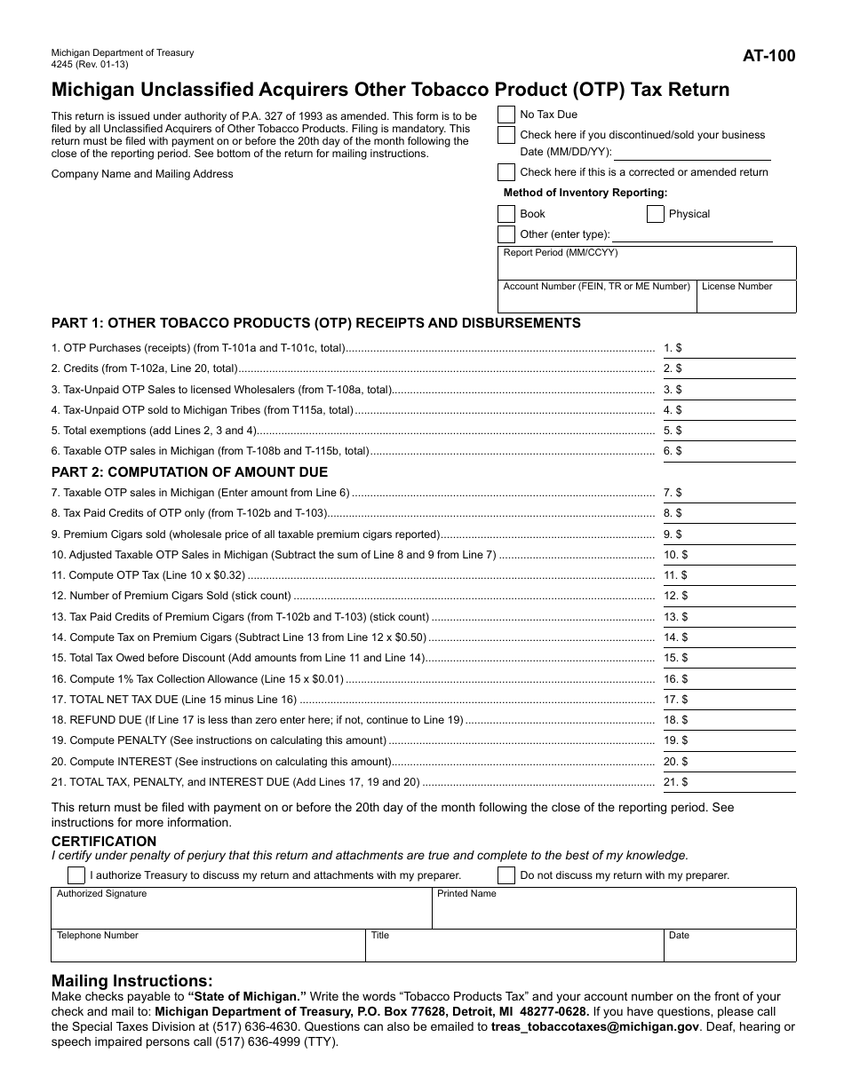 Form 4245 (AT-100) - Fill Out, Sign Online and Download Printable PDF ...