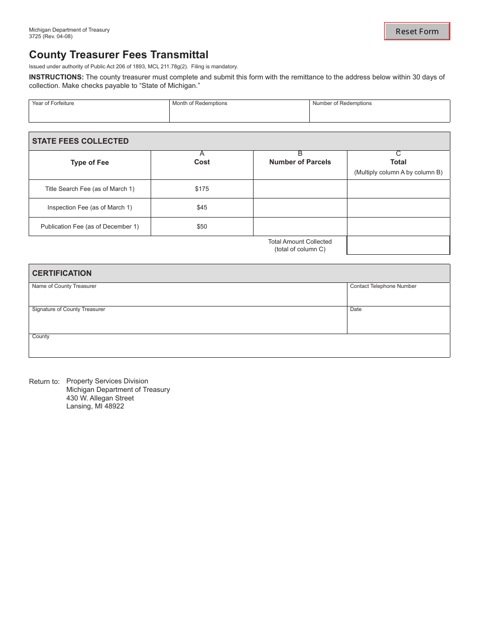 Form 3725 - Fill Out, Sign Online and Download Fillable PDF, Michigan ...