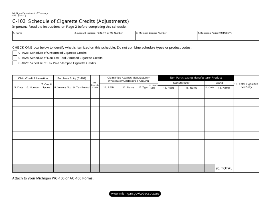 Form 4251 Schedule C-102 - Fill Out, Sign Online and Download Printable ...