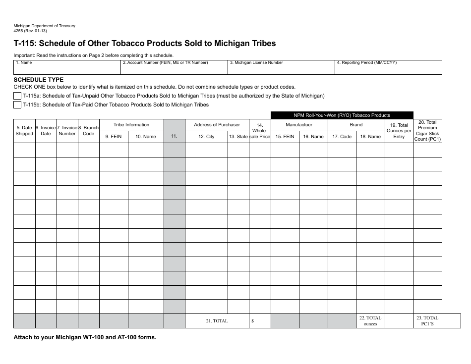 Form 4255 Schedule T-115 - Fill Out, Sign Online and Download Printable ...