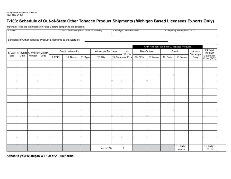 Form 4257 Schedule T-103 - Fill Out, Sign Online and Download Printable ...