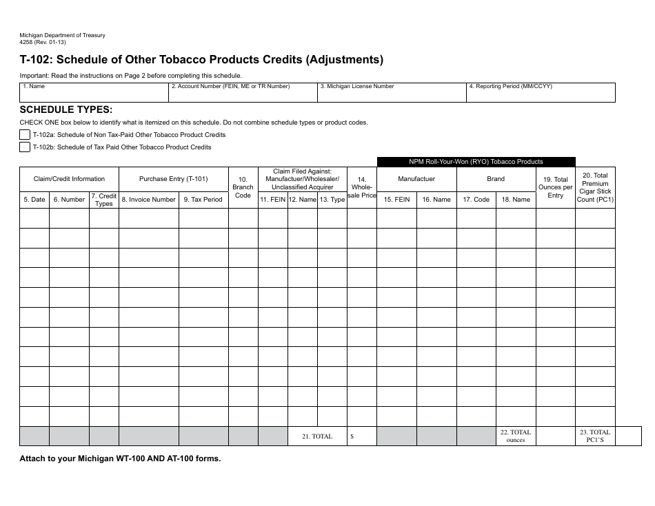 Form 4258 Schedule T-102 - Fill Out, Sign Online and Download Printable ...