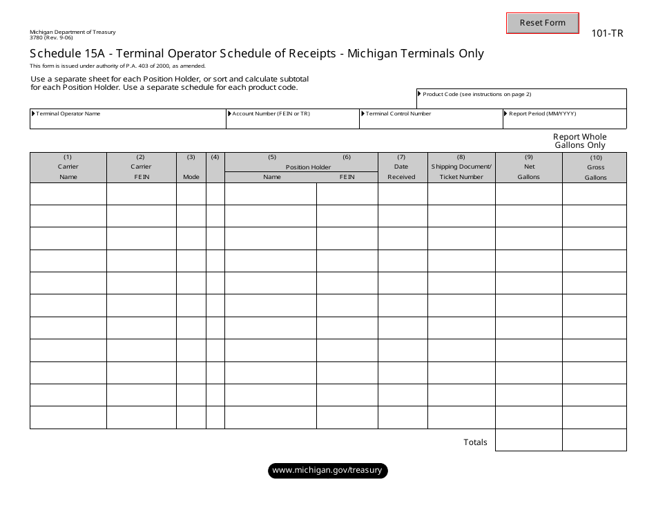 Form 3780 (101-TR) Schedule 15A - Fill Out, Sign Online and Download ...