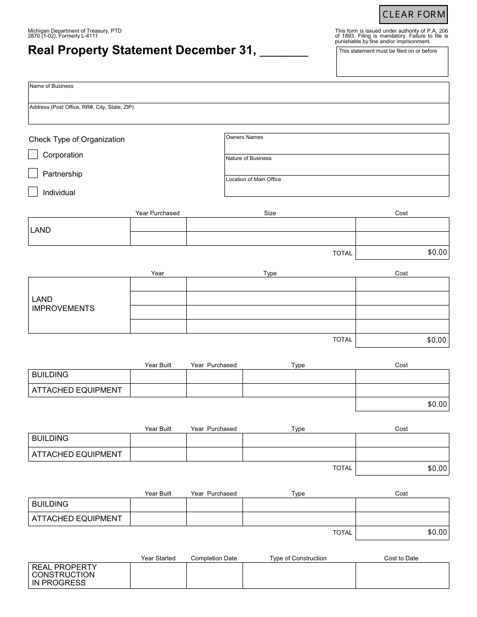 Form PTD2870 - Fill Out, Sign Online and Download Fillable PDF ...
