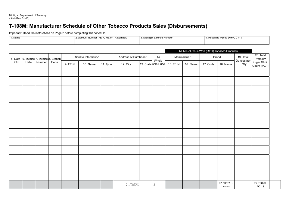 Form 4344 Schedule T-108M Download Printable PDF or Fill Online ...