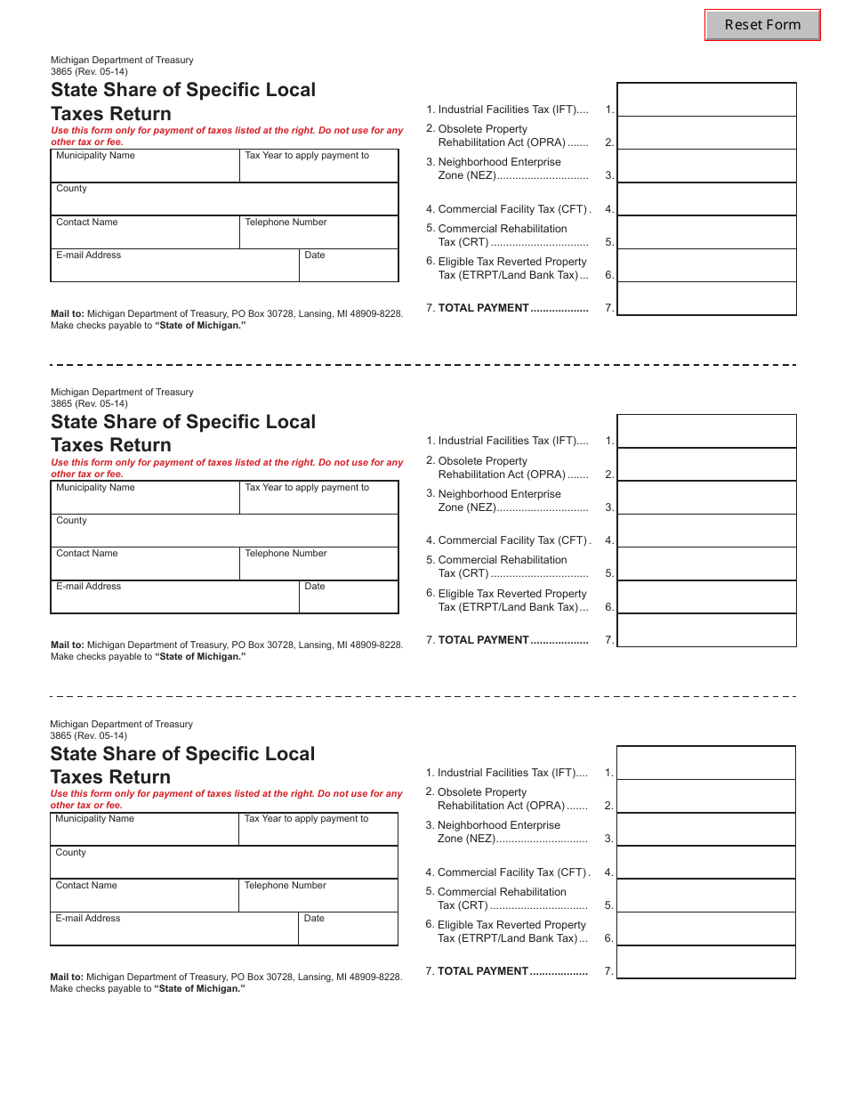 Form 3865 - Fill Out, Sign Online and Download Fillable PDF, Michigan ...