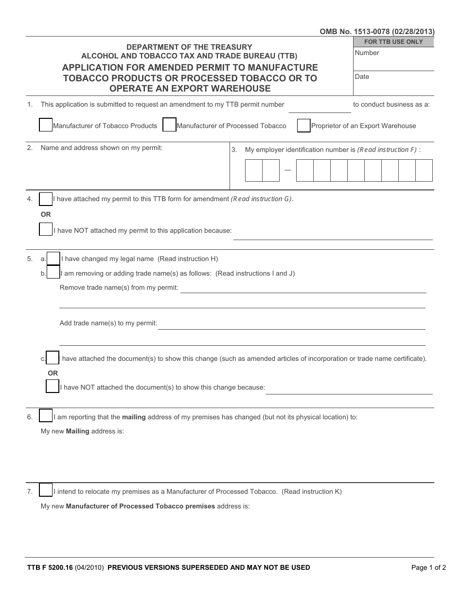 TTB Form 5200.16 - Fill Out, Sign Online and Download Fillable PDF ...