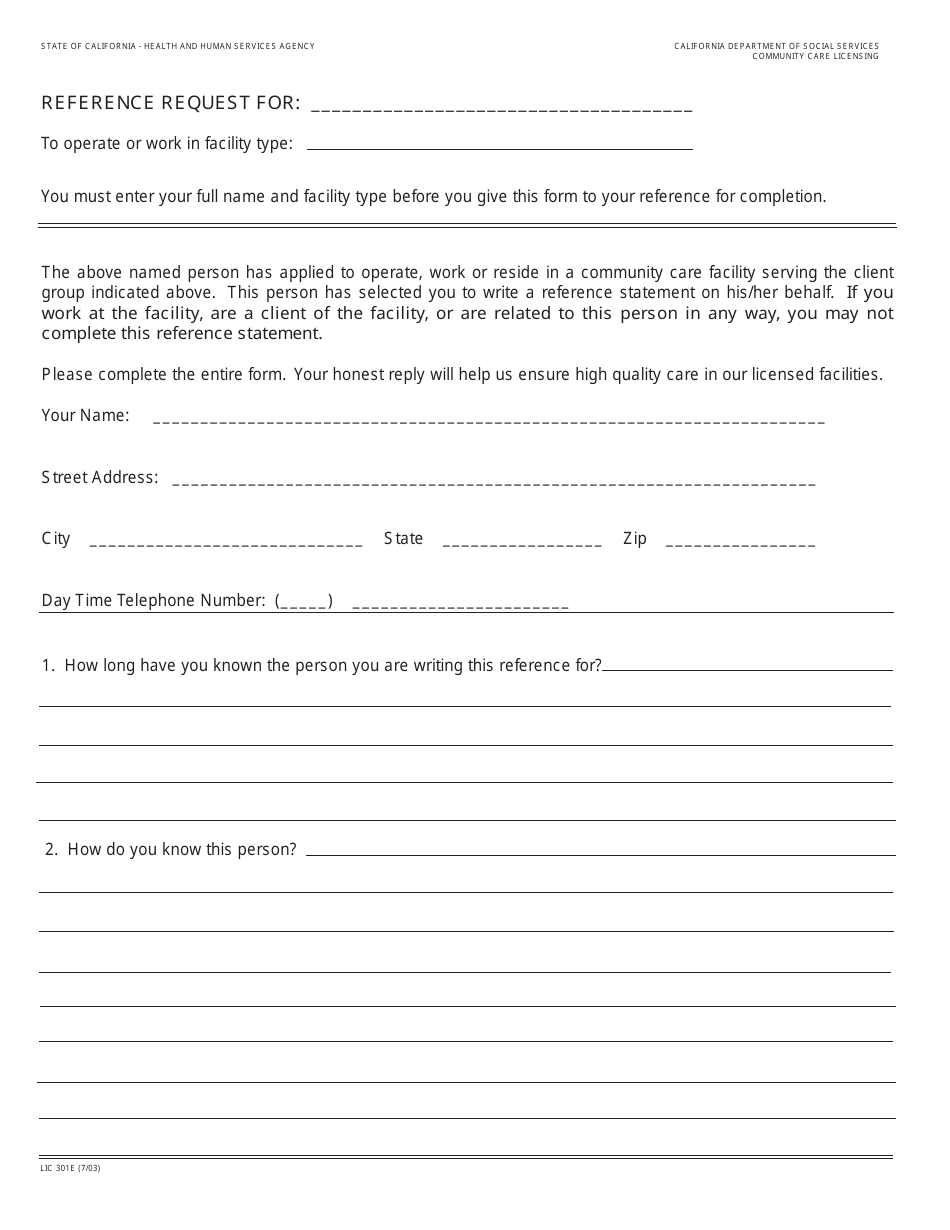 Form LIC301E - Fill Out, Sign Online and Download Fillable PDF ...