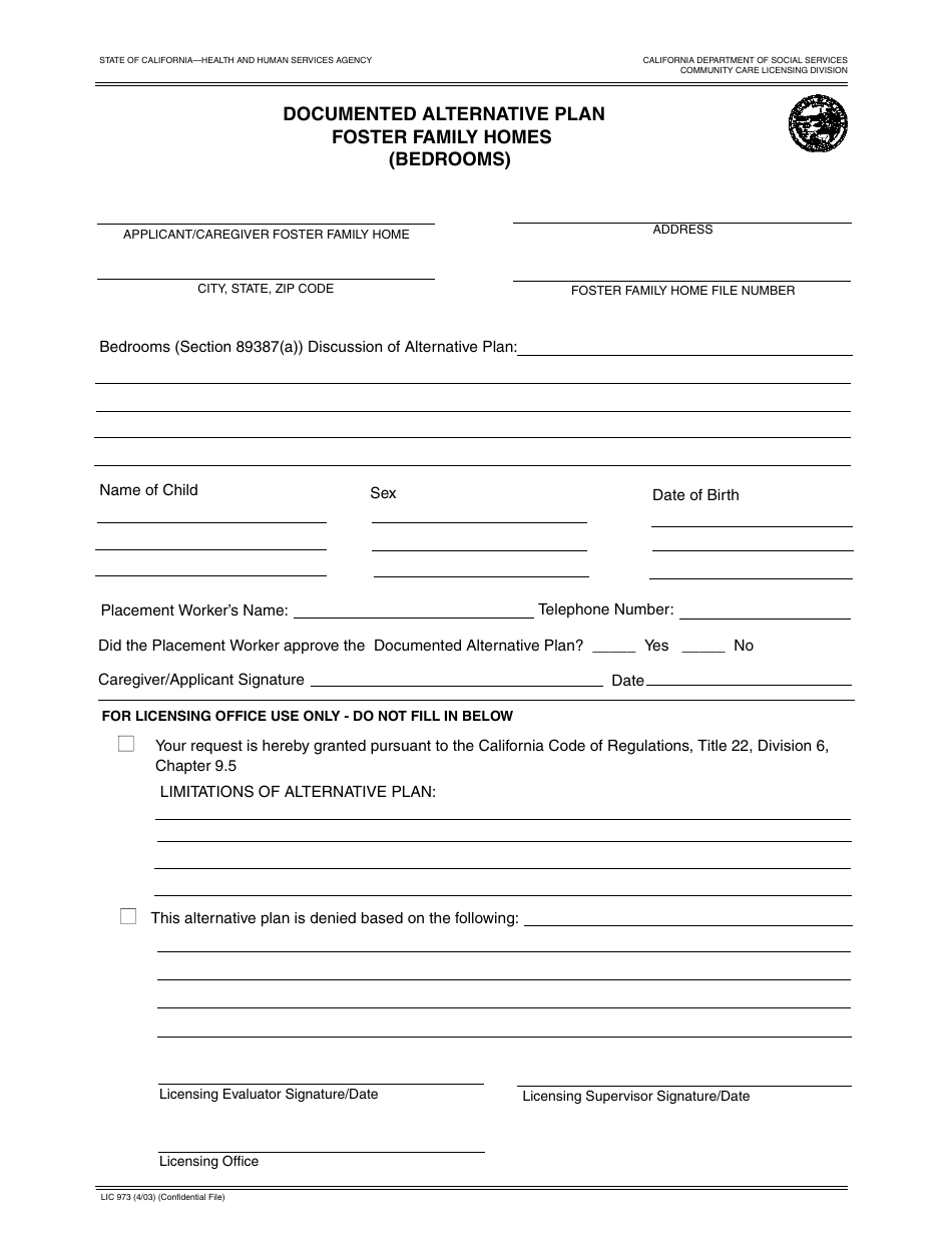 Form LIC973 - Fill Out, Sign Online and Download Fillable PDF ...