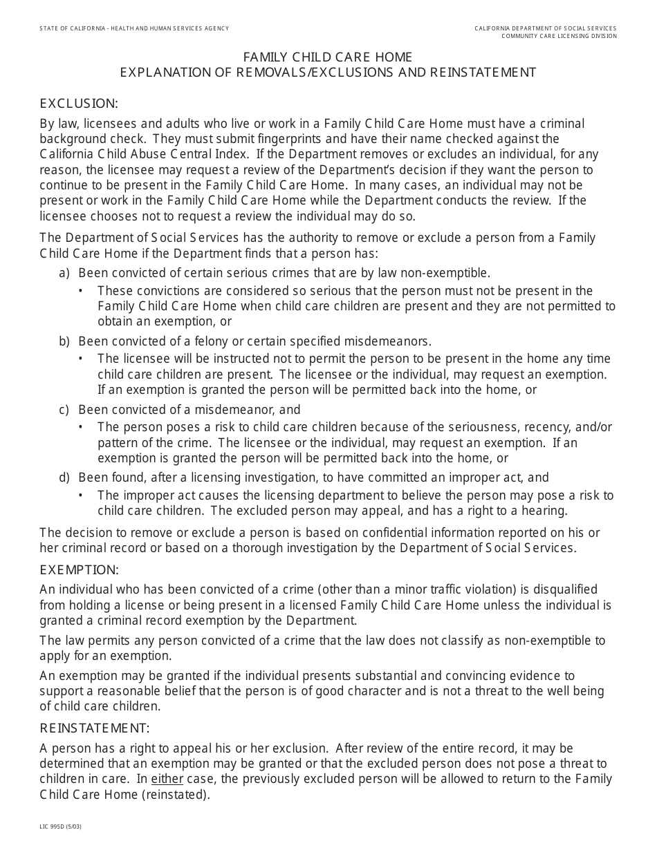 Form LIC995D - Fill Out, Sign Online and Download Printable PDF ...