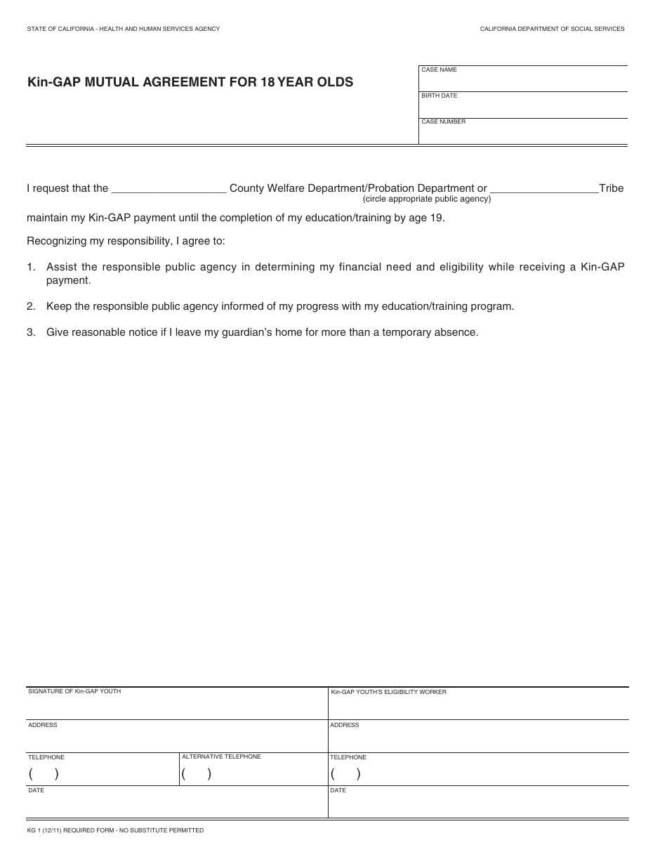 Form KG1 - Fill Out, Sign Online and Download Fillable PDF, California ...