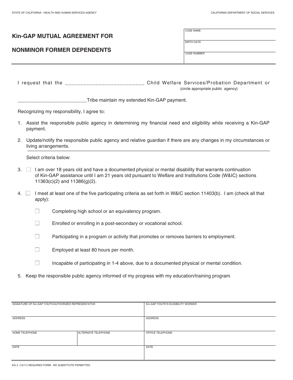 Form KG3 - Fill Out, Sign Online and Download Fillable PDF, California ...