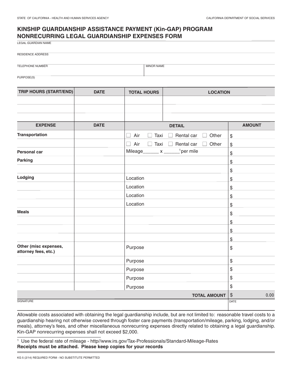 Form KG5 - Fill Out, Sign Online and Download Fillable PDF, California ...