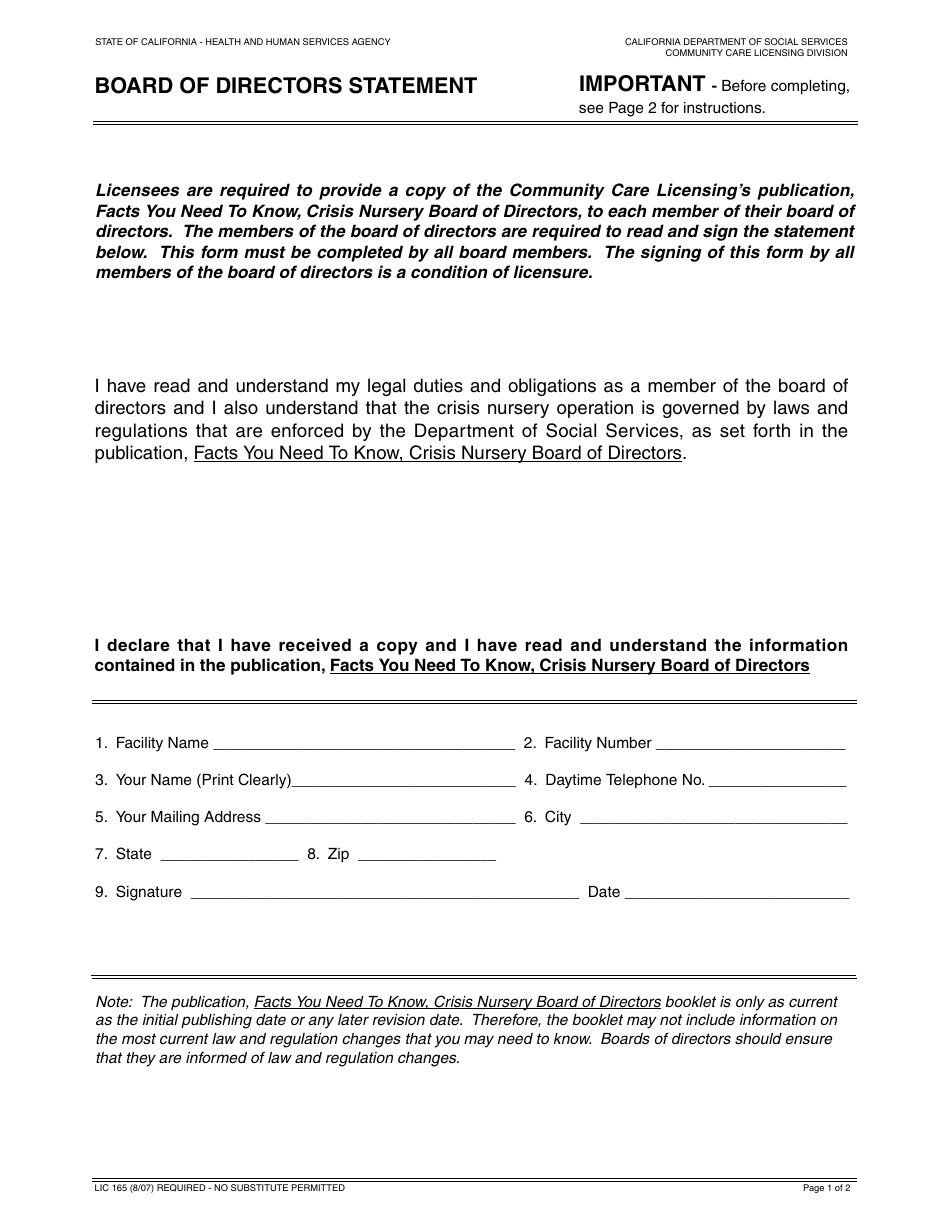 Form LIC165 - Fill Out, Sign Online and Download Fillable PDF ...