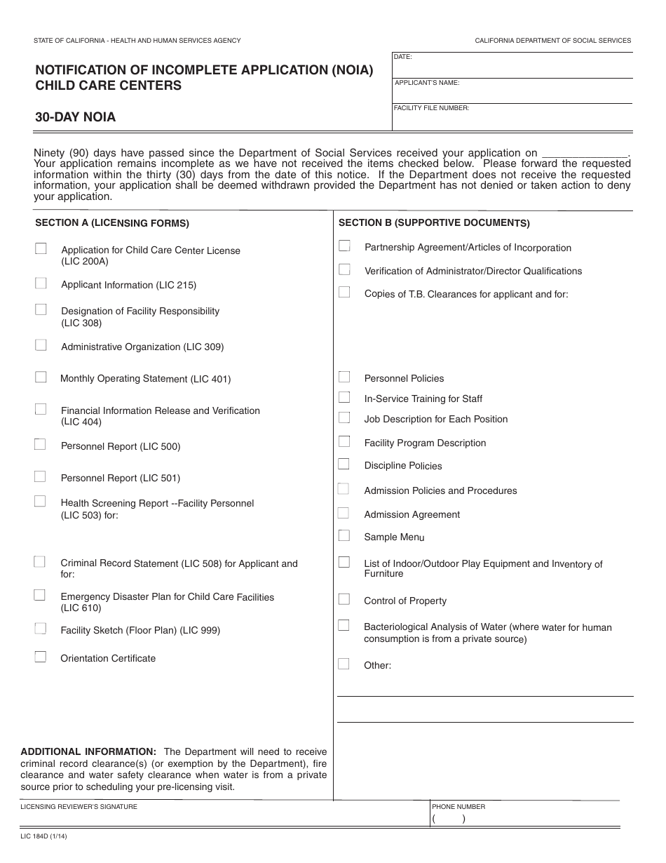 Form LIC184D - Fill Out, Sign Online and Download Fillable PDF, California | Templateroller