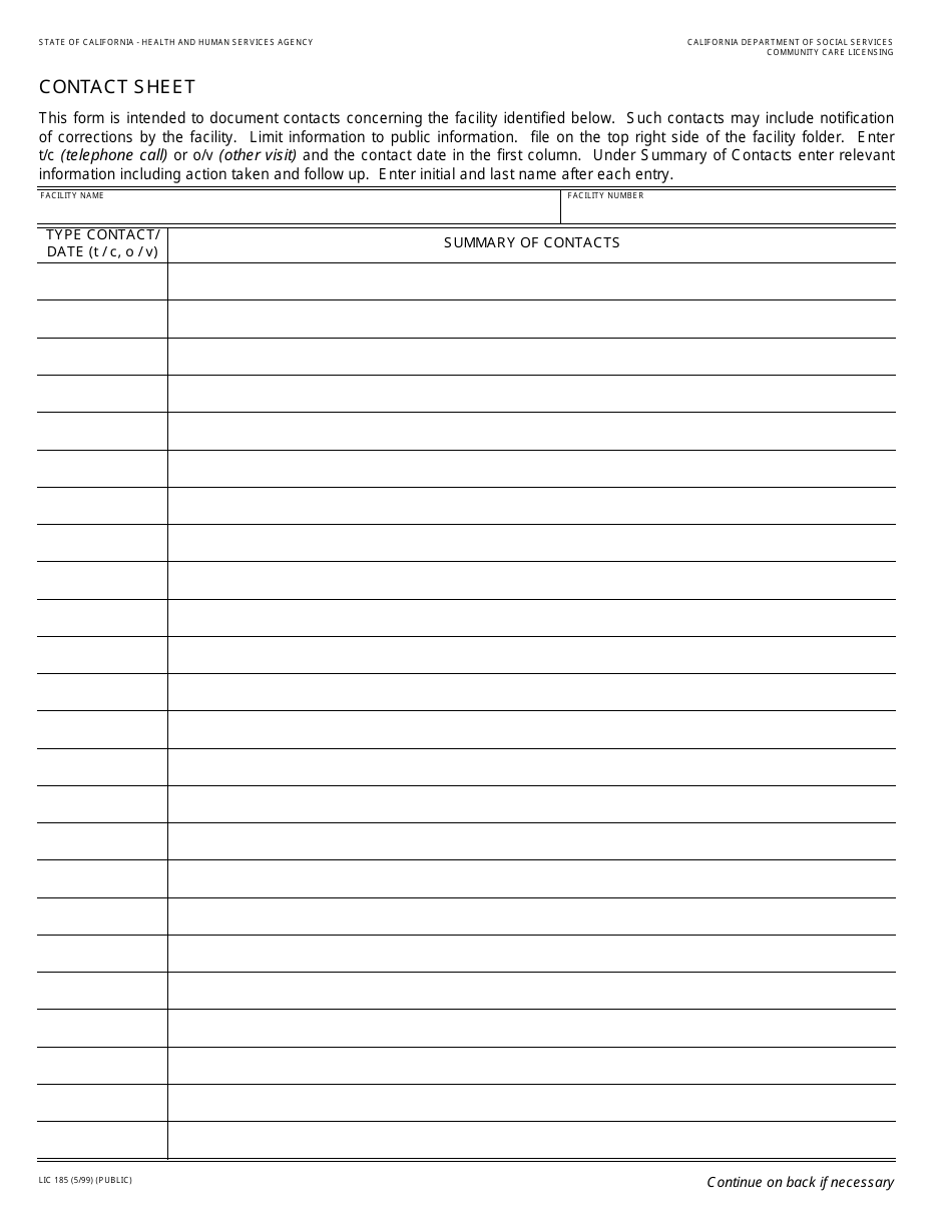 Form LIC185 - Fill Out, Sign Online and Download Fillable PDF ...