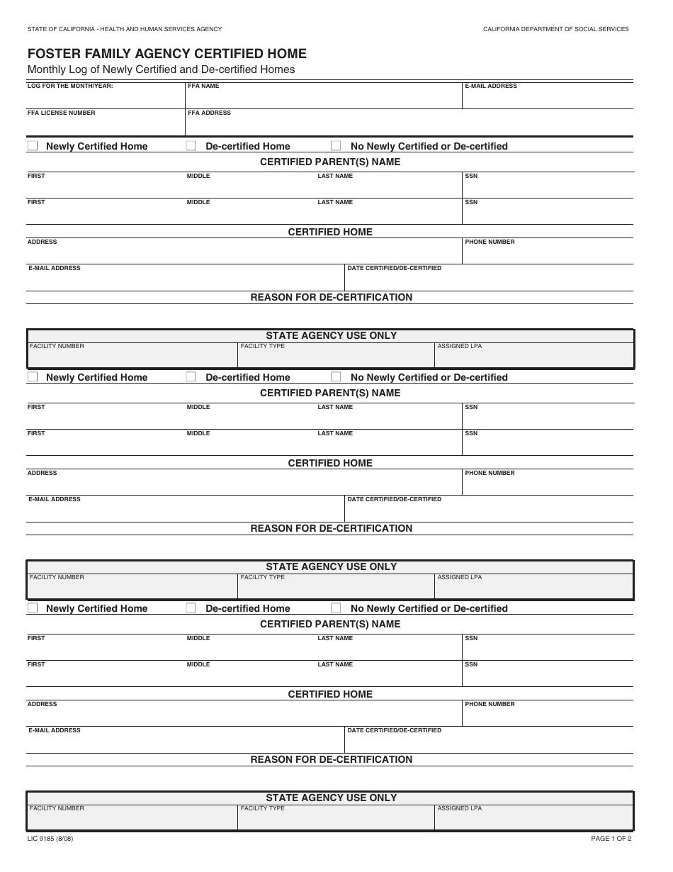 Form LIC9185 - Fill Out, Sign Online and Download Fillable PDF ...