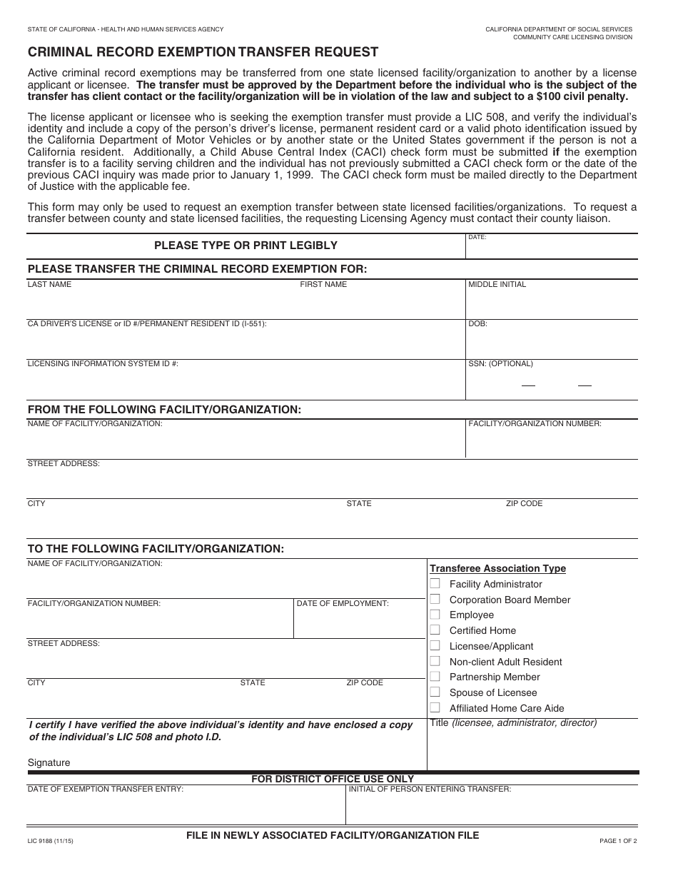Form LIC9188 - Fill Out, Sign Online and Download Fillable PDF ...