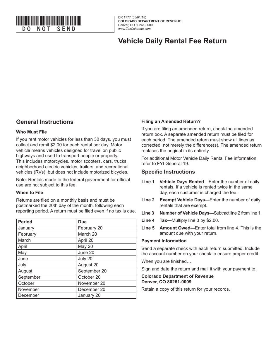 Form DR1777 - Fill Out, Sign Online and Download Fillable PDF, Colorado ...