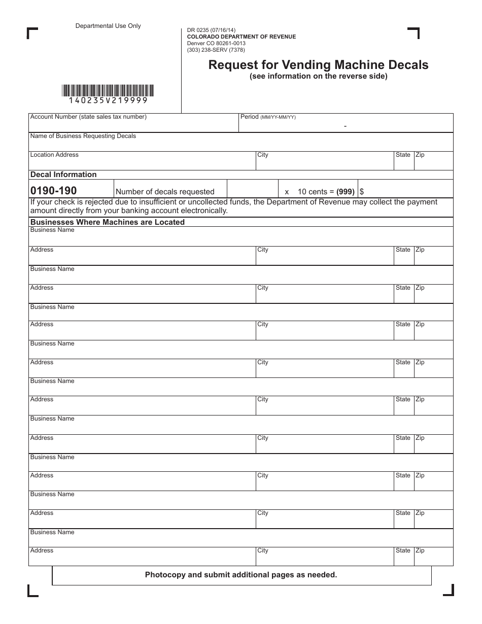 Form DR0235 - Fill Out, Sign Online and Download Fillable PDF, Colorado ...