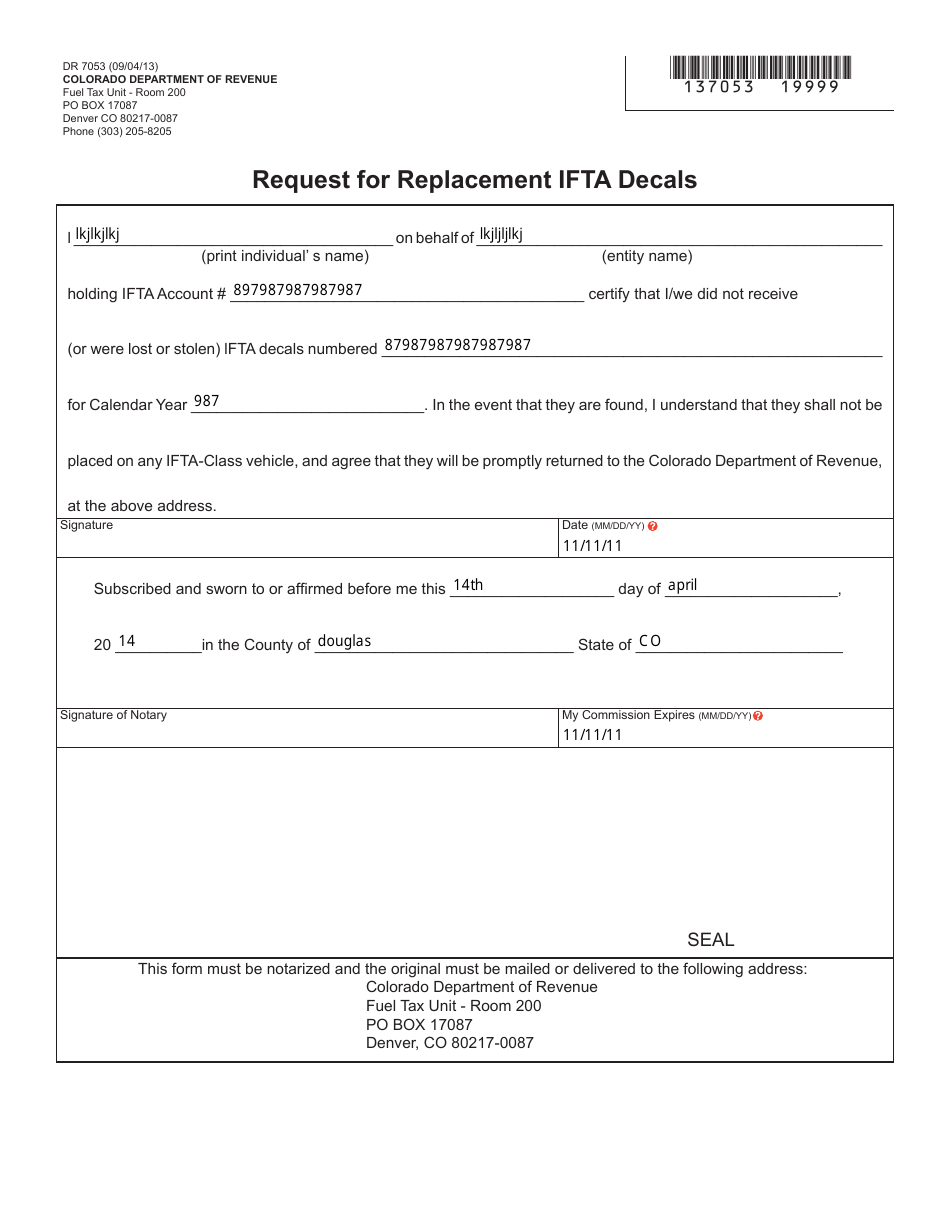 Form DR7053 - Fill Out, Sign Online and Download Fillable PDF, Colorado ...