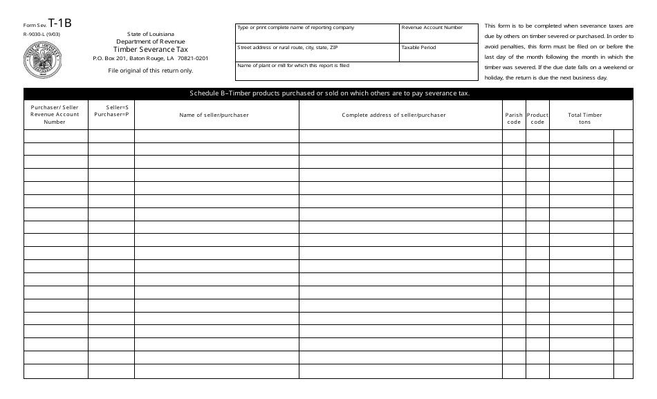 Form R-9030-L (SEV. T-1B) - Fill Out, Sign Online and Download Fillable ...