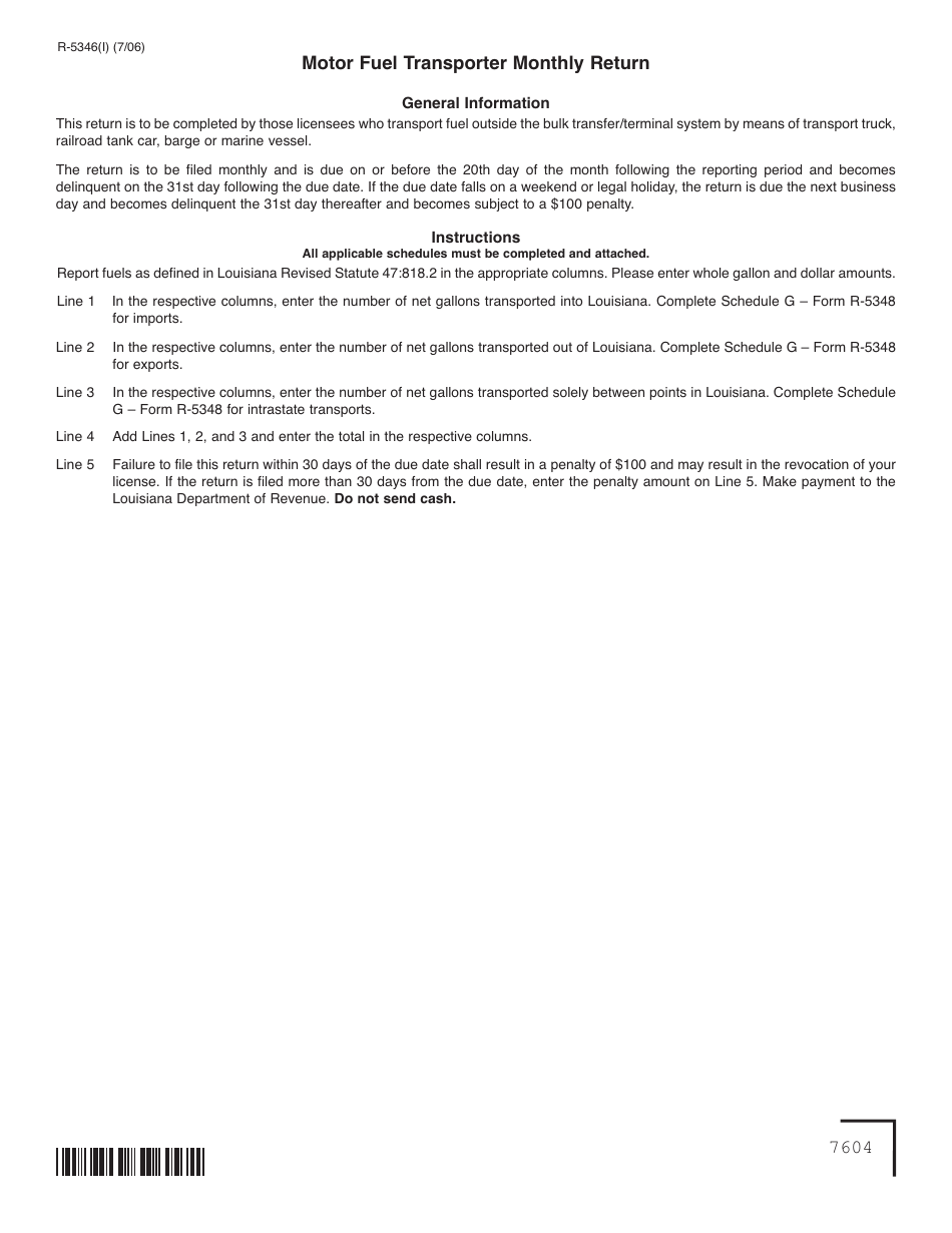 Download Instructions for Form R-5346 Motor Fuel Transporter Monthly ...
