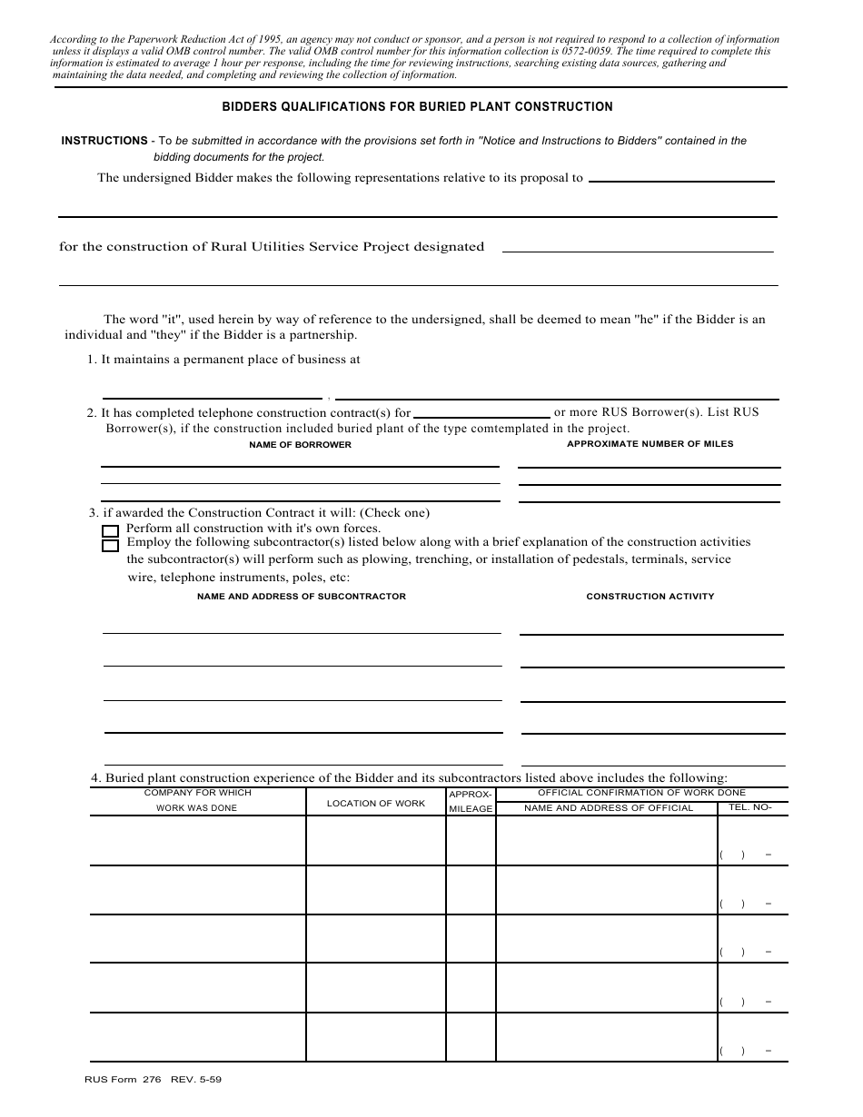 RUS Form 276 - Fill Out, Sign Online and Download Printable PDF ...