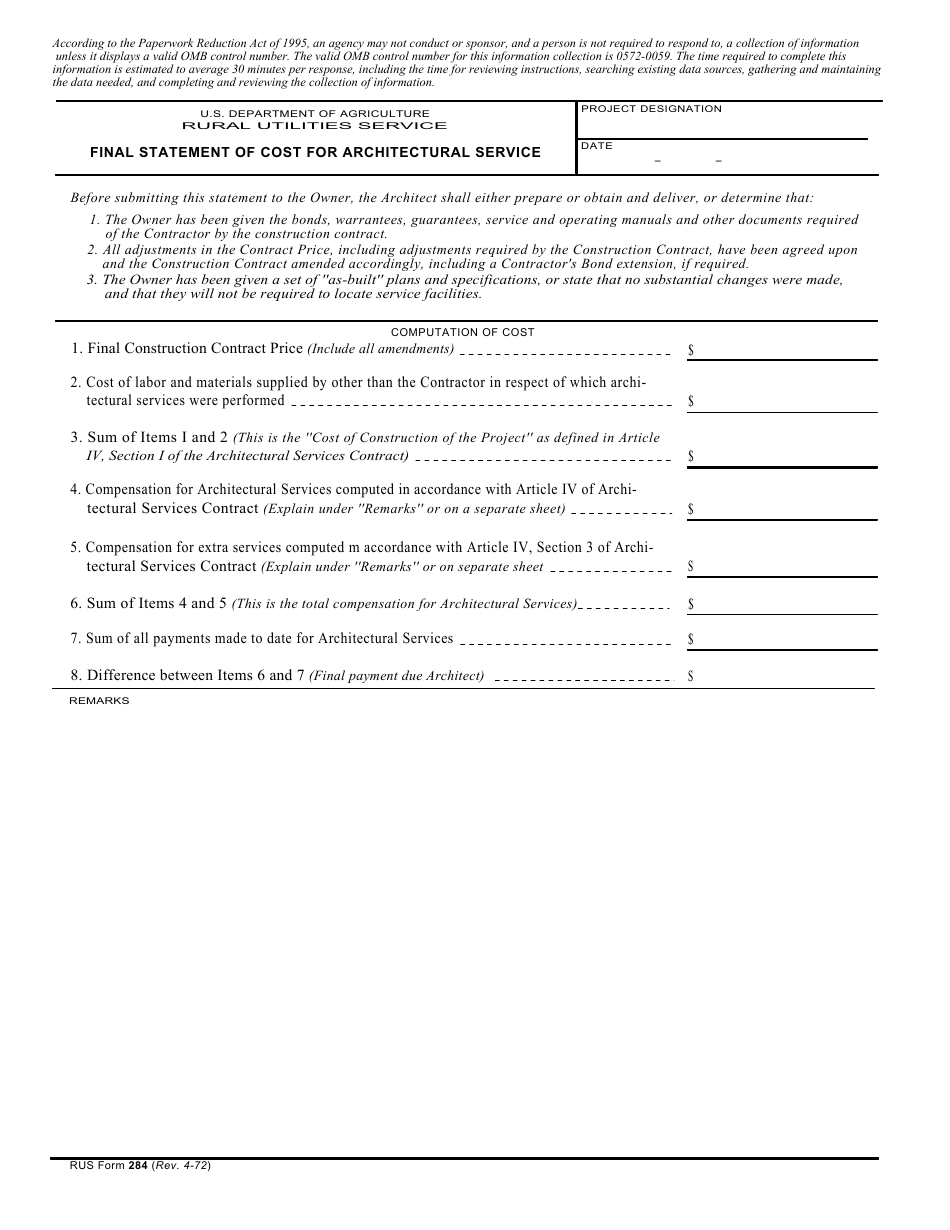 RUS Form 284 - Fill Out, Sign Online and Download Printable PDF ...